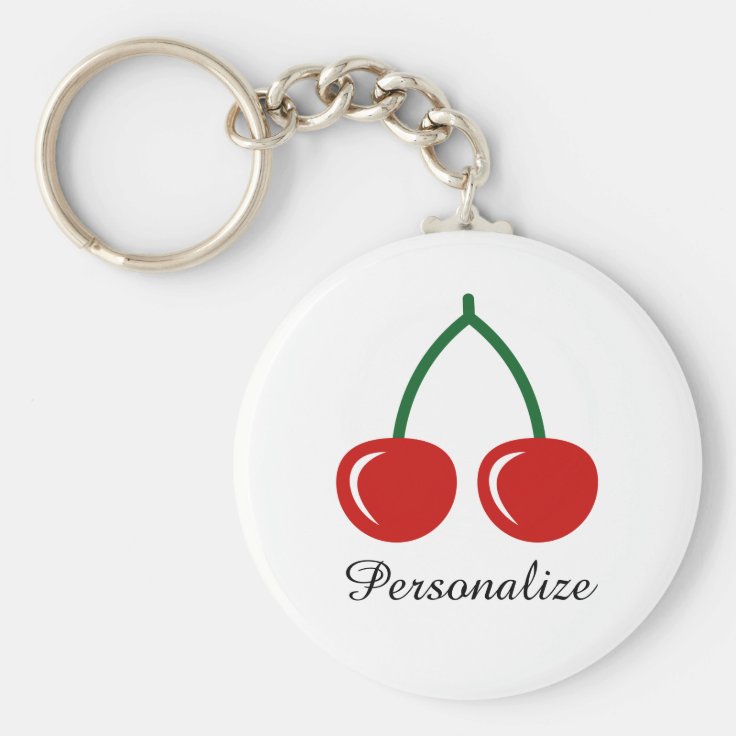 Red cherry keychain with personalized name | Zazzle
