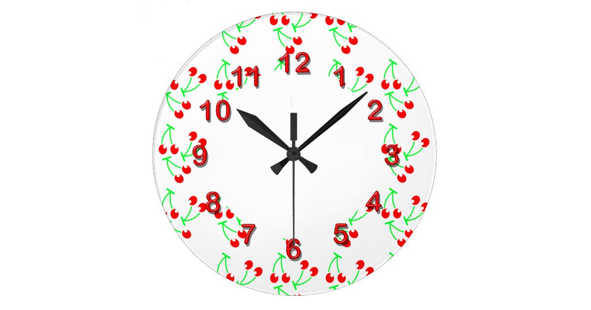 Red cherry summer fruit large clock | Zazzle