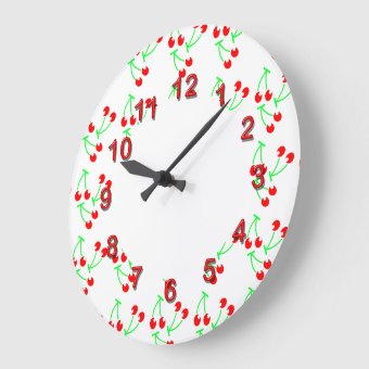 Red cherry summer fruit large clock | Zazzle