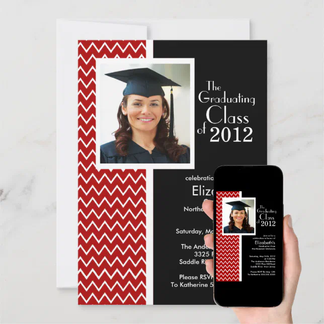 Red Chevron Photo Graduation Party Invitation | Zazzle