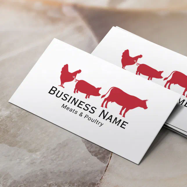 Red Chicken Pig & Cow Meats & Poultry Market Business Card | Zazzle