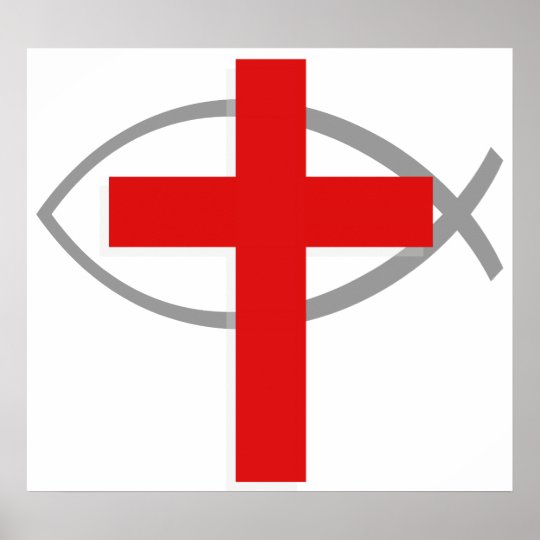 Red Christian Cross With the Jesus Fish Ichthys Poster | Zazzle.com