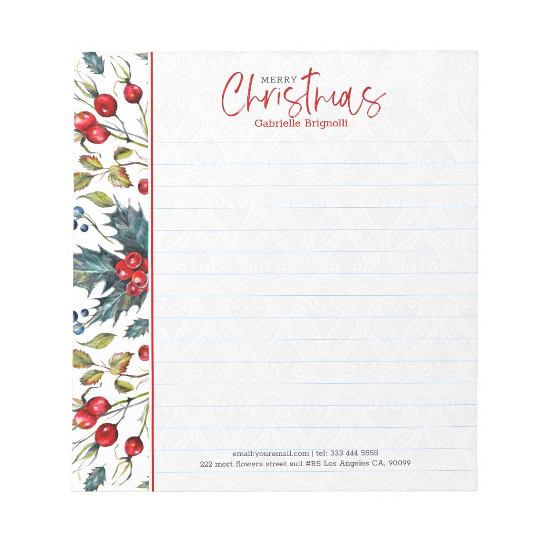 Red Christmas berries and green winter foliage Notepad | Zazzle