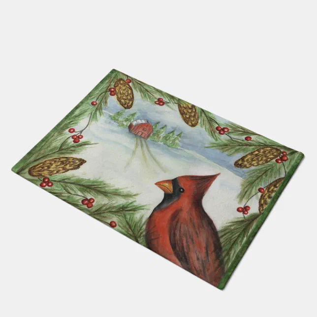Red Christmas Cardinal Doormat Rug | Zazzle