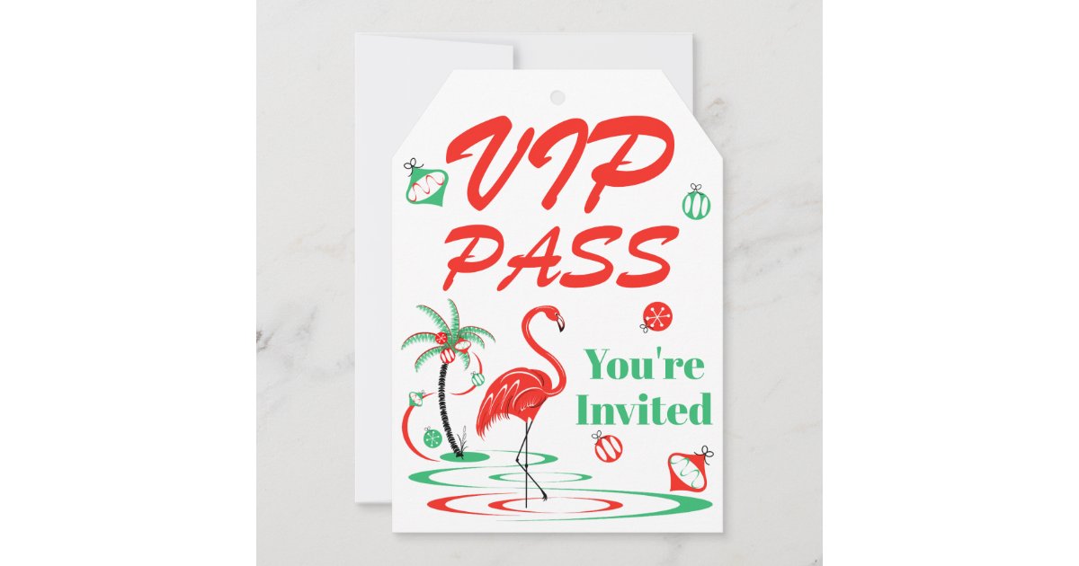 Red Christmas Flamingo VIP Pass invitation | Zazzle