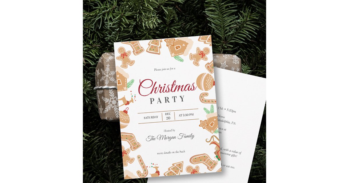 Red Christmas Gingerbread Holiday Party Invitation | Zazzle