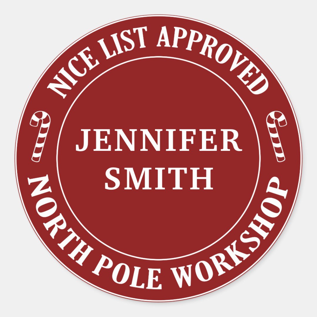 Red Christmas Nice list gift sticker | Zazzle