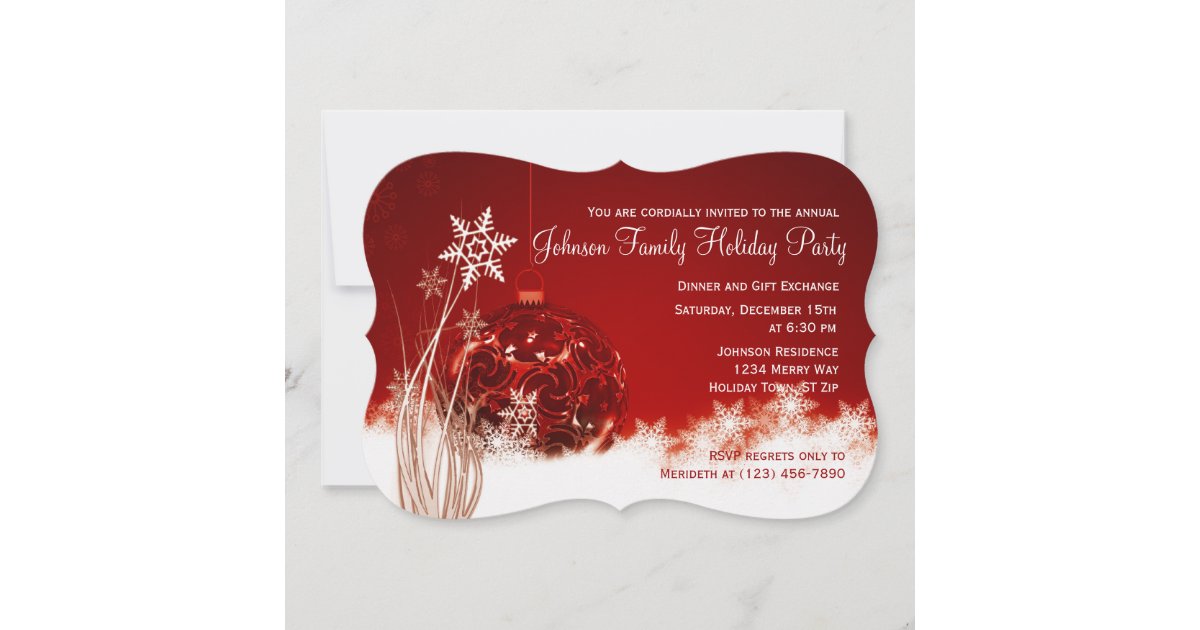 Red Christmas Ornament Holiday Party Invitations | Zazzle