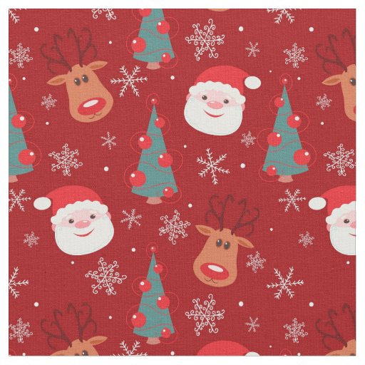 Red Christmas pattern Fabric | Zazzle