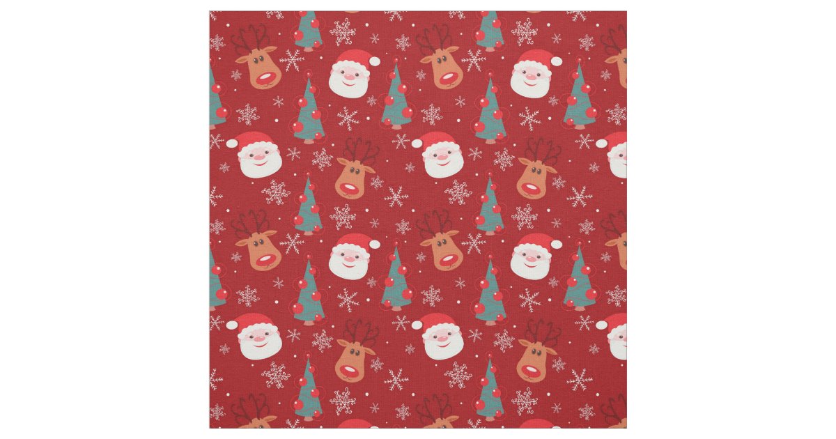Red Christmas pattern Fabric | Zazzle