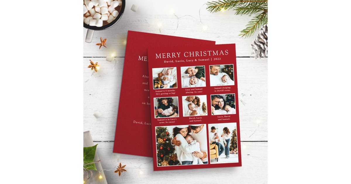 Red Christmas Photo Collage Holiday Card | Zazzle