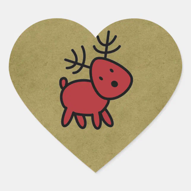 Red Christmas Reindeer Illustration Heart Sticker | Zazzle