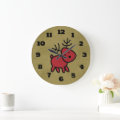 Red Christmas Reindeer Illustration Large Clock | Zazzle