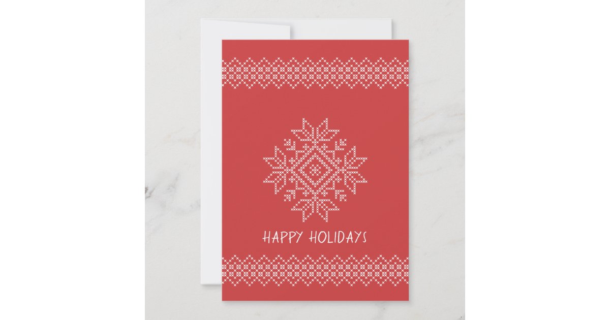 Red christmas season scandinavia snowflake holiday card | Zazzle