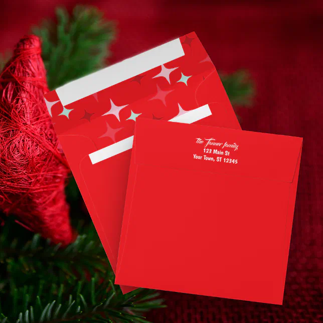Red Christmas Square Envelope with Stars Inside | Zazzle