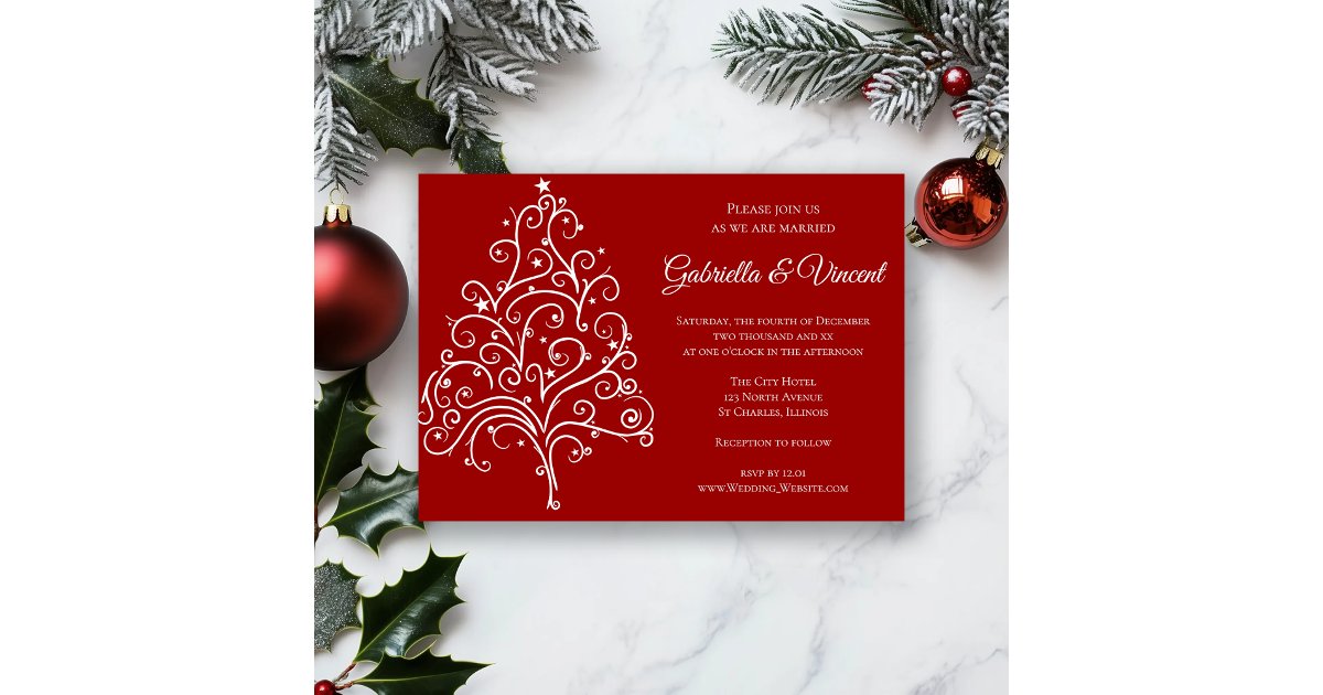 Red Christmas Tree Winter Wedding Invitation | Zazzle