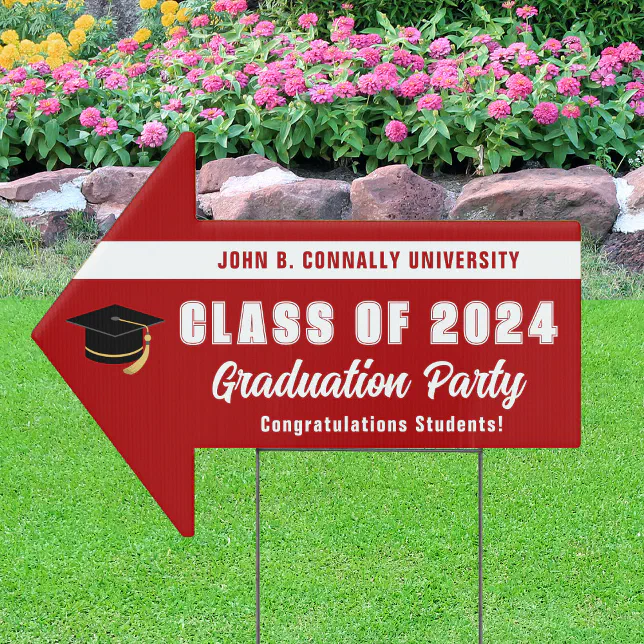 Red Class of 2024 Graduation Party Arrow Yard Sign | Zazzle
