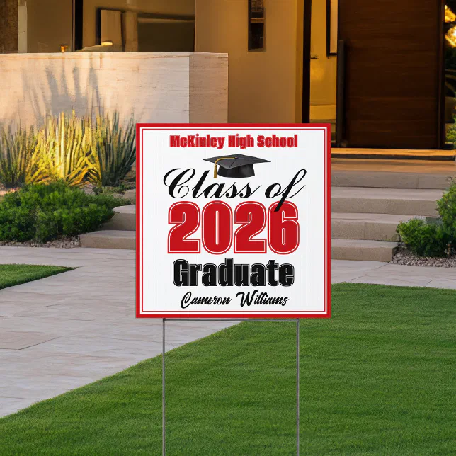 Red Class of 2026 Small Graduation Yard Sign | Zazzle