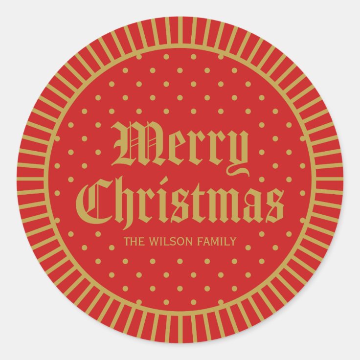 Red Classic Decorative Geometric Merry Christmas Classic Round Sticker ...