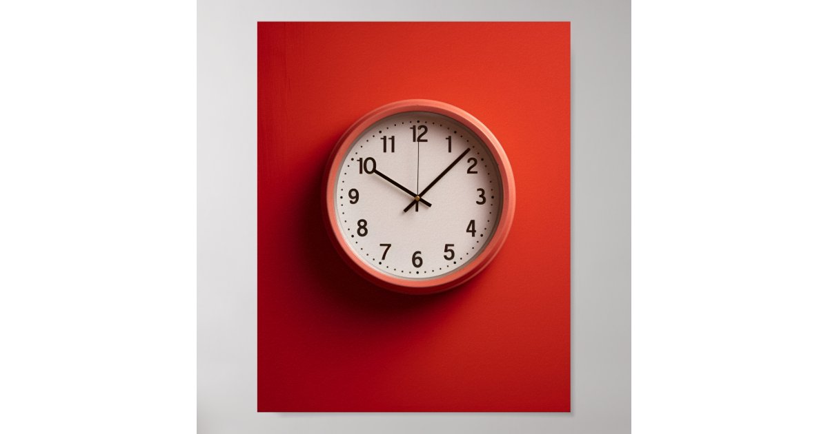 red clock on red wall poster | Zazzle