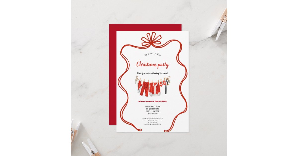 Red clothesline christmas invitation | Zazzle