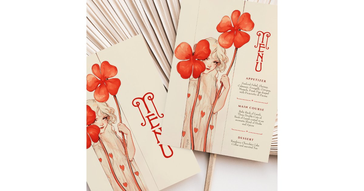 Red Clover Art Nouveau Menu Card | Zazzle
