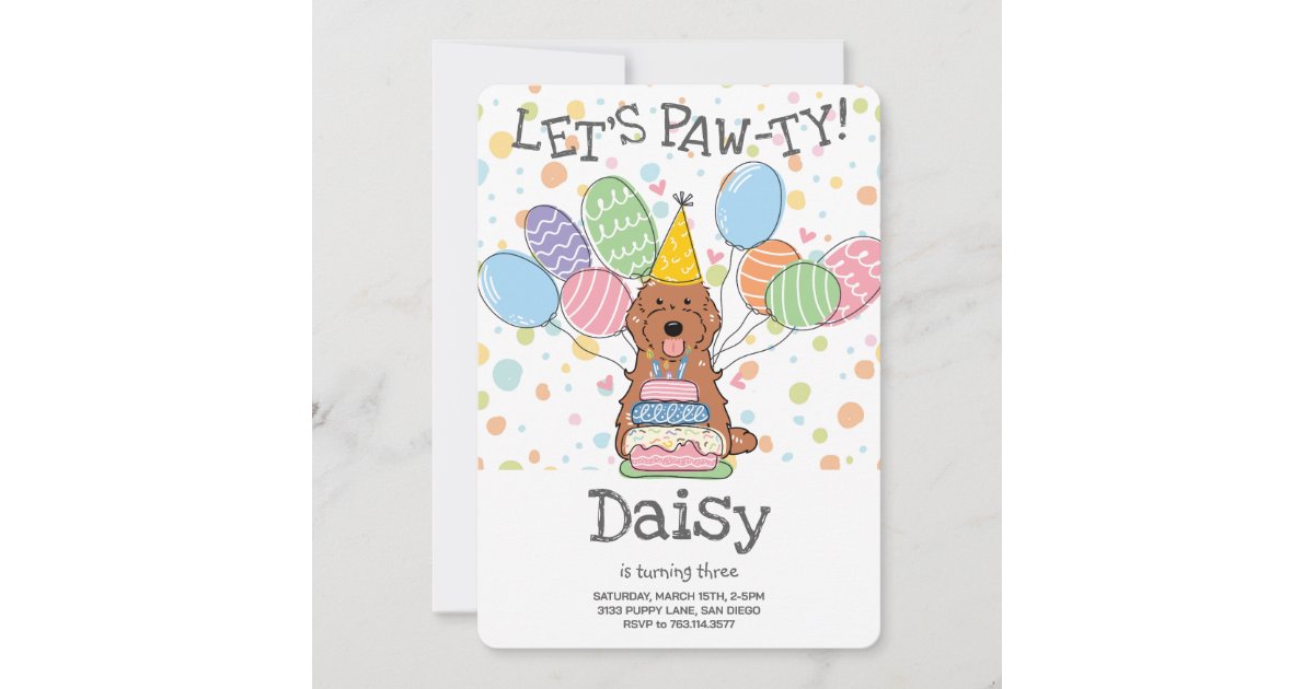 Red Cockapoo Cavapoo Dog Birthday Party Invitation | Zazzle
