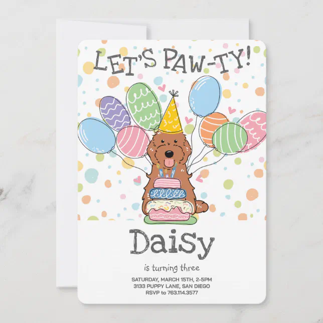 Red Cockapoo Cavapoo Dog Birthday Party Invitation | Zazzle