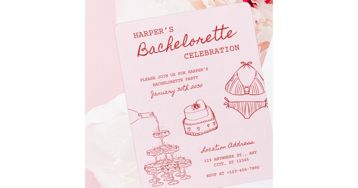 Red Cocktail Bachelorette Party Invitation | Zazzle