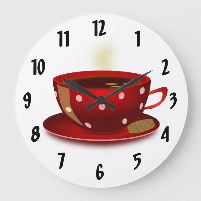 Red Coffee Cup Kitchen Clock | Zazzle