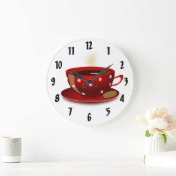 Red Coffee Cup Kitchen Clock | Zazzle