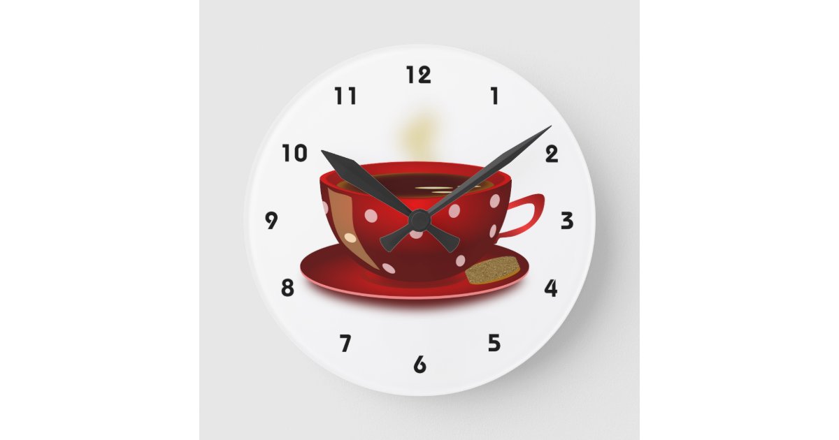 Red Coffee Cup Kitchen Clock | Zazzle