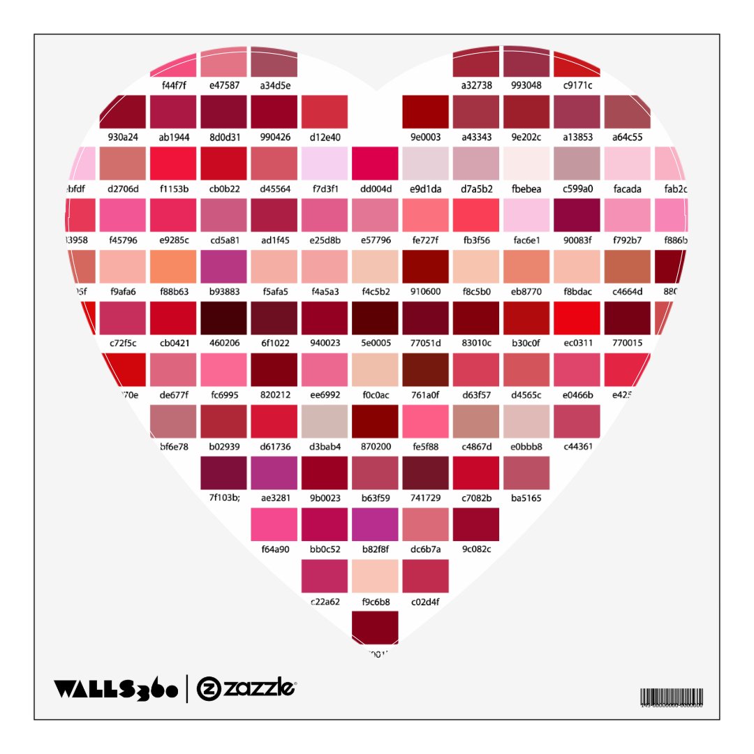 Red Color Palette, heart shaped red swatches Wall Decal | Zazzle