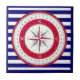 Red Compass Rose Blue and White Stripe Ceramic Tile | Zazzle