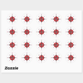 Red Compass Rose Classic Round Sticker | Zazzle