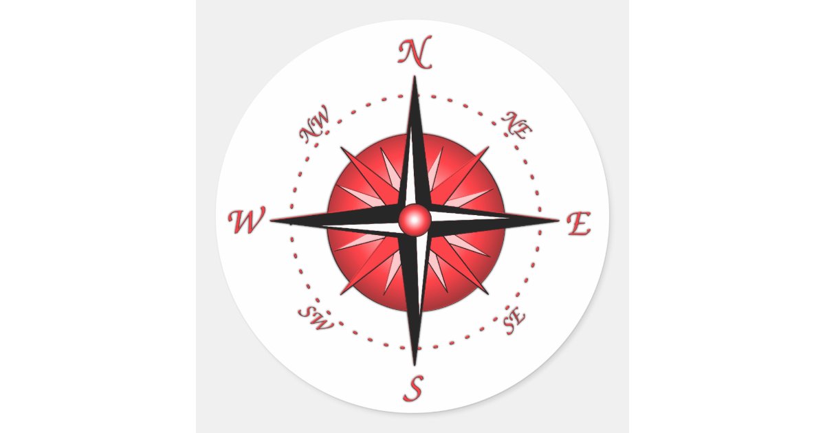 Red Compass Rose Classic Round Sticker | Zazzle