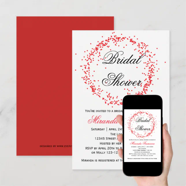 Red Confetti - 3x5 Bridal Shower Invitation | Zazzle