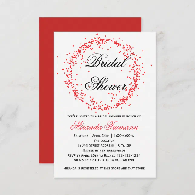 Red Confetti - 3x5 Bridal Shower Invitation | Zazzle