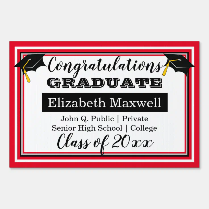Red Congratulations Graduate Graduation Sign | Zazzle