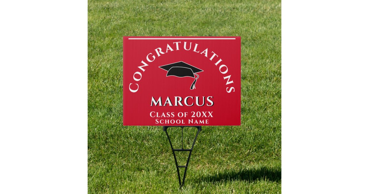 Red Congratulations Graduate Name Graduation Sign | Zazzle