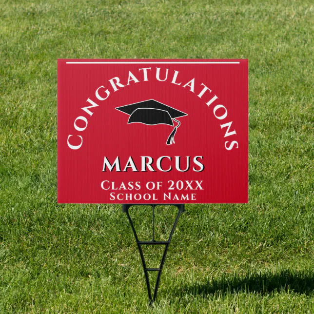 Red Congratulations Graduate Name Graduation Sign | Zazzle