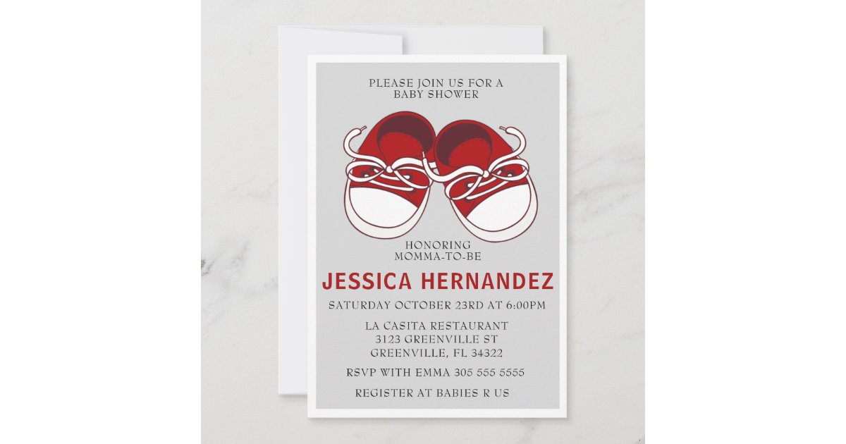 Red Converse Sneaker Shoes Baby Shower Invitation | Zazzle