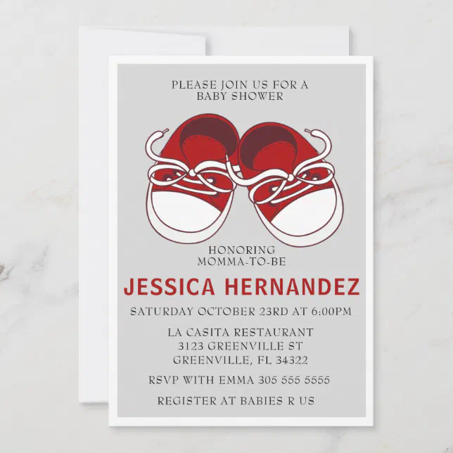Red Converse Sneaker Shoes Baby Shower Invitation | Zazzle