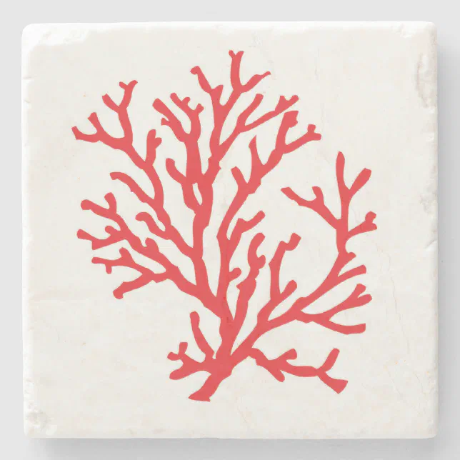 Red Coral Marble Stone Coaster | Zazzle