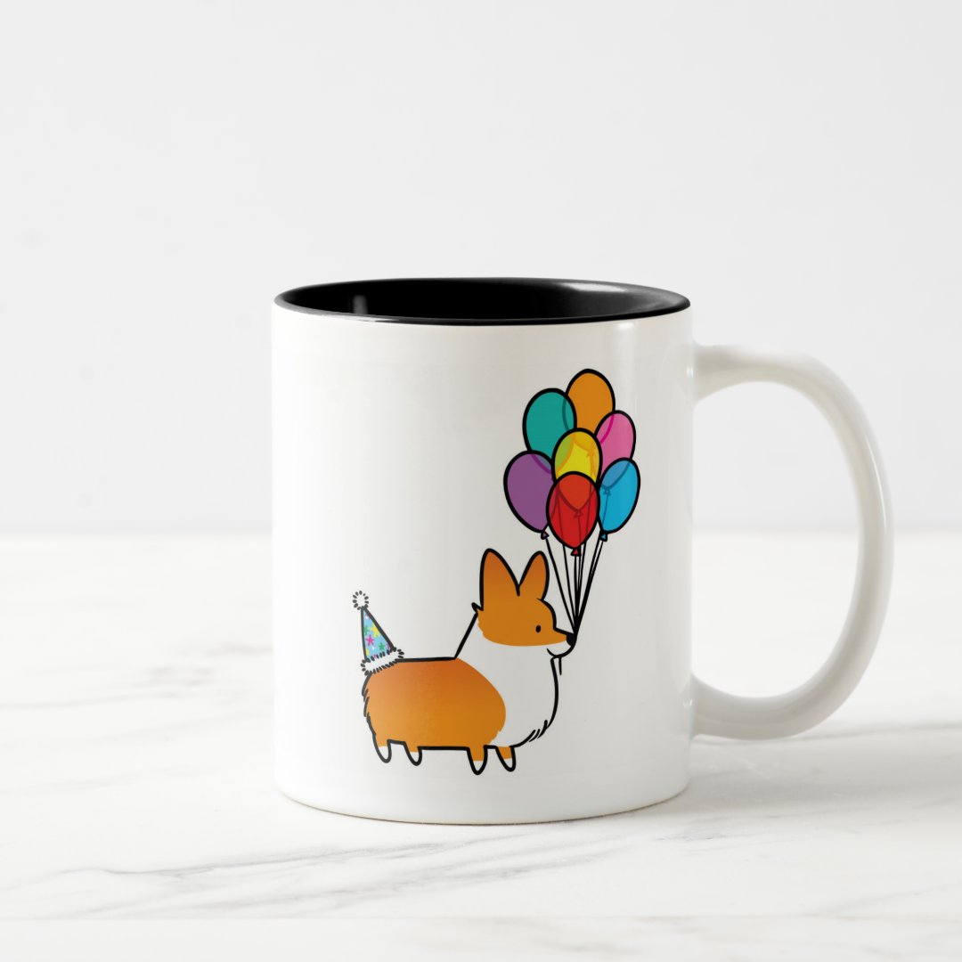 Red Corgi Birthday Balloons Mug | CorgiThings | Zazzle