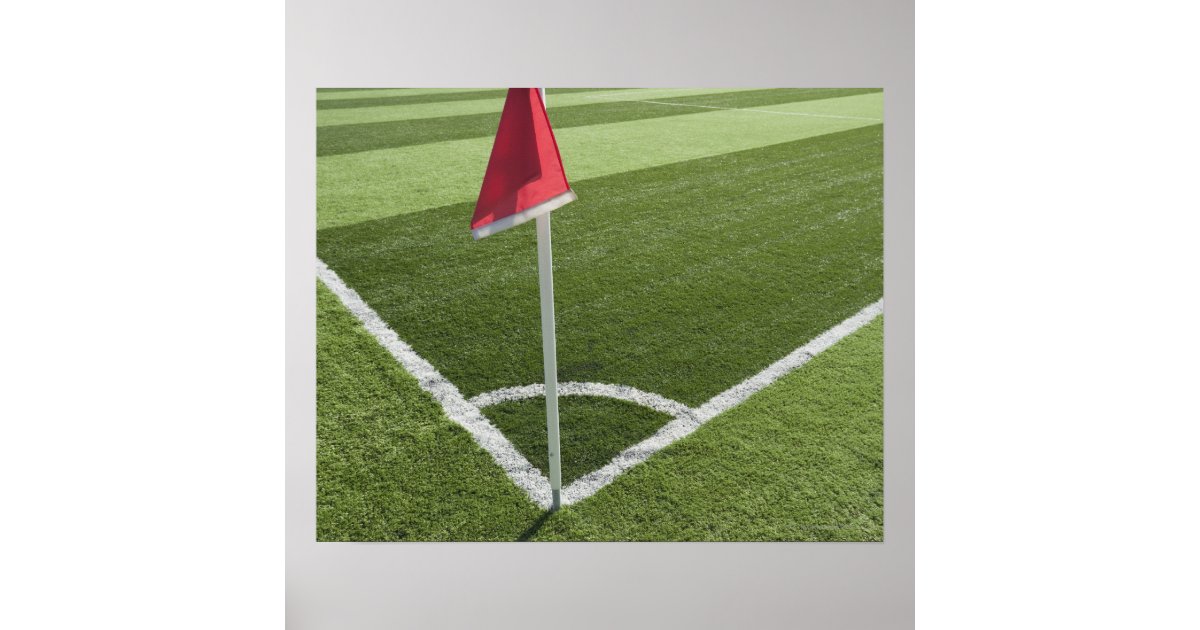 Red corner flag on soccer field poster | Zazzle