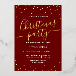 Red Corporate Christmas Party Calligraphy Confetti Foil Invitation | Zazzle