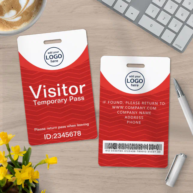 Red Corporate Visitor Pass ID Barcode Badge | Zazzle