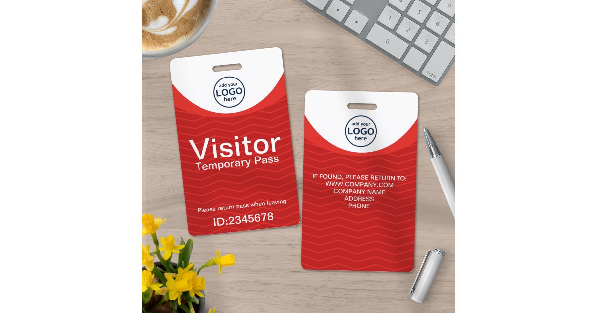 Red Corporate Visitor Pass ID Custom Logo Badge | Zazzle