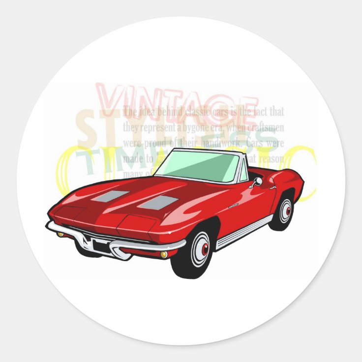 Red Corvette Stingray or Sting Ray sports car Classic Round Sticker ...